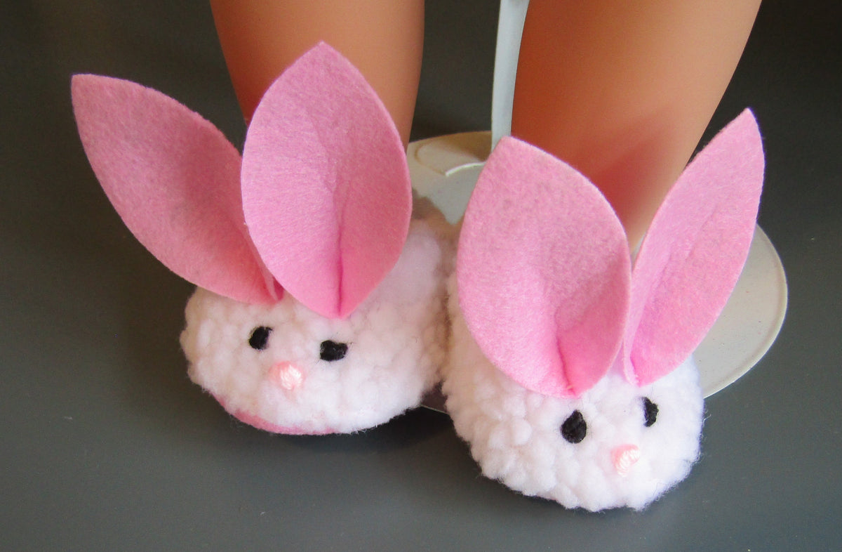 Sherpa Bunny Slippers 18 & 15 inch Doll: White & Pink – Handmade ...