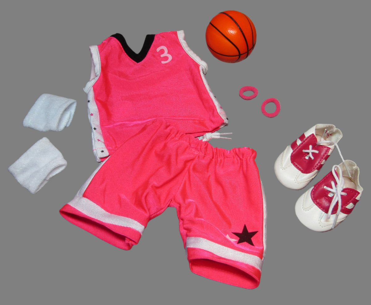 Basketball 6 Pc Outfit 18 inch Doll: Hot Pink – Handmade Designs for Dolls
